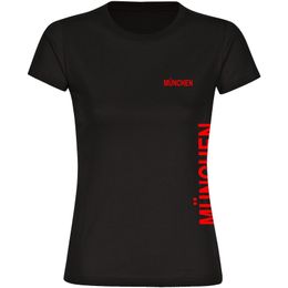 multifanshop Damen T-Shirt - M&uuml;nchen rot - Brust & Seite - Druck rot - Frauen