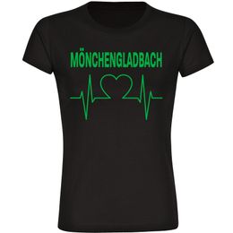 multifanshop Damen T-Shirt - M&ouml;nchengladbach - Herzschlag - Druck gr&uuml;n - Frauen