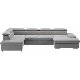 Sit & More Wohnlandschaft SIT & MORE "Valantine U-Form, B: 349 cm", grau, B:349cm H:73cm T:226cm, 100% Polyester, Sofas, Wohnlandschaft, mit Arm- & Kopfteilverstellung, optional mit Bettfunktion