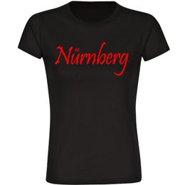 multifanshop Damen T-Shirt - N&uuml;rnberg - Schriftzug - Druck rot - Frauen