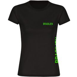 multifanshop Damen T-Shirt - Brasilien - Brust & Seite - Druck gelb - Frauen