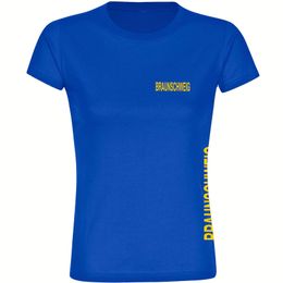 multifanshop Damen T-Shirt - Braunschweig - Brust & Seite - Druck gelb - Frauen