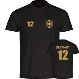 multifanshop Herren T-Shirt - Germany - Adler Retro Trikot 12 Gold - Druck gold metallic - M&auml;nner