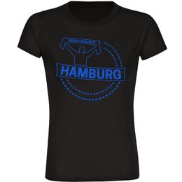 multifanshop Damen T-Shirt - Hamburg - Meine Fankurve - Druck blau - Frauen