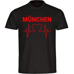 multifanshop Herren T-Shirt - M&uuml;nchen rot - Herzschlag - Druck rot - M&auml;nner