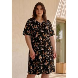 Damen Jerseykleid "Gro&szlig;e Gr&ouml;&szlig;en"schwarz, gebl&uuml;mt, Gr. 42, LAURA SCOTT CURVE, gebl&uuml;mt, Single Jersey, Obermaterial: 95% Viskose, 5% Elasthan, Kleider,