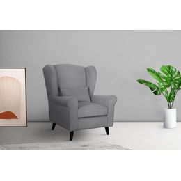 Sessel Home Affaire "Ohrensessel CHISTELLE, wahlweise mit Polsterhocker", grau, B:81cm H:99cm T:87cm, 100% Polyester, Sessel, Sessel, mit Wellenunterfederung, Ma&szlig;e: B/T/H: 81/87/99 cm