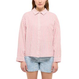 Langarmbluse Mustang "Damen Style Bellflower", Damen, Gr. 40, rosa 12886, Web, 80% Baumwolle, 20% Leinen, gestreift, loose fit, Blusen