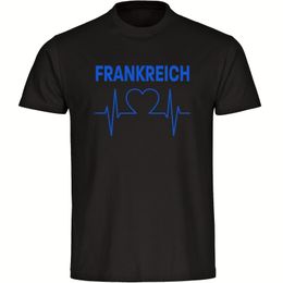 multifanshop Herren T-Shirt - Frankreich - Herzschlag - Druck blau - M&auml;nner
