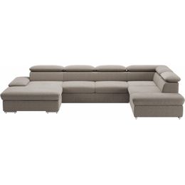 Sit & More Wohnlandschaft SIT & MORE "Valantine U-Form, B: 349 cm", grau (stone), B:349cm H:73cm T:226cm, 100% Polyester, Sofas, Wohnlandschaft, mit Arm- & Kopfteilverstellung, optional mit Bettfunktion