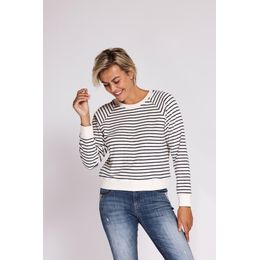 Sweater Zhrill "KOA RH Sweat Nicki", Damen, Gr. M, blau, Sweatware, Obermaterial: 100% Baumwolle, gestreift, normal h&uuml;ftbedeckend, Rundhals, B&uuml;ndchen, Sweatshirts Sweater, ohne Verschluss, normale Passform