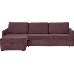 Schlafsofa Home Affaire "GOLDPOINT Ecksofa 264 cm, Liegefl&auml;che (140/200cm), L-Form", lila (beere), B:264cm H:85cm T:157cm, Stuktur weich (100% Polyester);Luxus-Microfaser (100% Polyester), Sofas, Schlafsofa, Bettfunktion, Bonell-Federkernmatratze und Dauerschl&auml;fer-Funktion