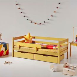 Einzelbett Hoppekids "ECO Comfort Kinderbett, Kiefer Massivholz, Jugendbett inkl. Rollrost", gelb (herbstgelb), B:76cm H:65cm L:166cm, Kiefer massiv, Betten, 70x160 cm, wahlweise in verschieden Farben/ Matratze/ Absturzsicherung