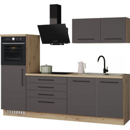 K&uuml;chenzeile KOCHSTATION "KS-Nova", k&uuml;che: grau, front: grau matt, korpus: artisan eiche, arbeitsplatte: artisan eiche, B:260cm H:194cm T:60cm, Komplettk&uuml;chen-Sets, K&uuml;chenzeile, Breite 260 cm, wahlweise mit Hanseatic-E-Ger&auml;ten