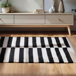 Wollteppich Hanse Home "Vika, schwarz-weiss", schwarz-wei&szlig; (schwarz natur wei&szlig;), B:80cm H:5mm L:150cm, Wolle, Teppiche, Handgewebt, Wolle, Natur, L&auml;ufer, Wohnzimmer, Schlafzimmer, Streifen