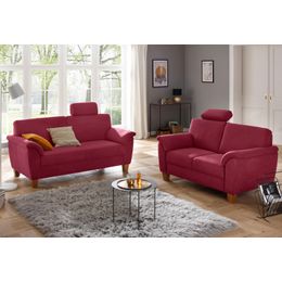 Polstergarnitur Home Affaire "Texel", rot (bordeaux), Luxus-Microfaser ALTARA NUBUCK, Sitzm&ouml;bel-Sets, als Set, mit Federkern und Kontrastnaht