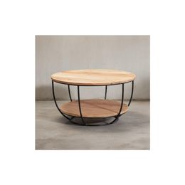 KADIMA DESIGN Industrial Couchtisch aus Akazienholz, schwarze Edelstahlbeine, handgefertigt.