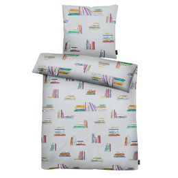 Bettw&auml;sche Apelt "Books", mehrfarbig, B/L: 135cm x 200cm, 1 Stk., 1 Stk., Satin (Bio-Baumwolle), B/L: 80cm x 80cm, 2 tlg., Satin (Bio-Baumwolle), Obermaterial: 100% Baumwolle, Bettw&auml;sche, Bettw&auml;sche, Bettw&auml;sche-Set mit Rei&szlig;verschluss, Baumwoll-Satin, Digitaldruck