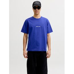 Jack & Jones Rundhalsshirt JACK & JONES "JORNORREBRO EMB TEE SS CREW NECK NOOS", Herren, Gr. M, bluing, Jersey, Obermaterial: 100% Baumwolle, bedruckt, relaxed fit normal, Rundhals, gerader Abschluss, Shirts Rundhalsshirt, Baumwolle, locker geschnitten