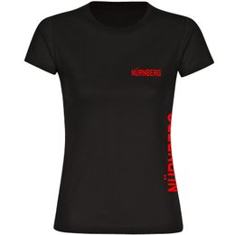 multifanshop Damen T-Shirt - N&uuml;rnberg - Brust & Seite - Druck rot - Frauen