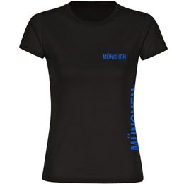 multifanshop Damen T-Shirt - M&uuml;nchen blau - Brust & Seite - Druck blau - Frauen