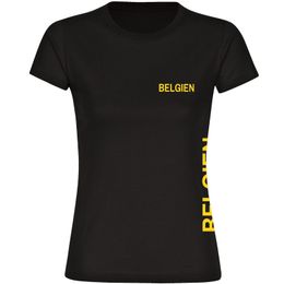 multifanshop Damen T-Shirt - Belgien - Brust & Seite - Druck gelb - Frauen