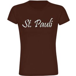 multifanshop Damen T-Shirt - St. Pauli - Schriftzug - Druck wei&szlig; - Frauen