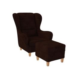 Supellex Sofia Ohrensessel mit Hocker Design Kunstleder Texas Schoko?