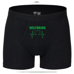 multifanshop Herren Boxer Short - Wolfsburg - Herzschlag - Druck gr&uuml;n - Unterw&auml;sche