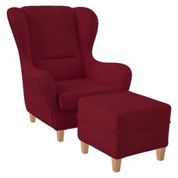Supellex Sofia Ohrensessel mit Hocker Design Vienna Rubin-Rot?
