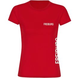 multifanshop Damen T-Shirt - Freiburg - Brust & Seite - Druck wei&szlig; - Frauen