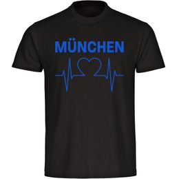 multifanshop Herren T-Shirt - M&uuml;nchen blau - Herzschlag - Druck blau - M&auml;nner