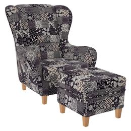 Supellex Ohrensessel mit Hocker Design Flora Schwarz Beige?