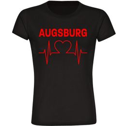 multifanshop Damen T-Shirt - Augsburg - Herzschlag - Druck rot - Frauen