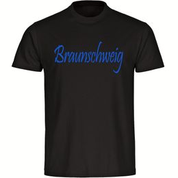 multifanshop Herren T-Shirt - Braunschweig - Schriftzug - Druck blau - M&auml;nner