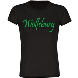multifanshop Damen T-Shirt - Wolfsburg - Schriftzug - Druck gr&uuml;n - Frauen