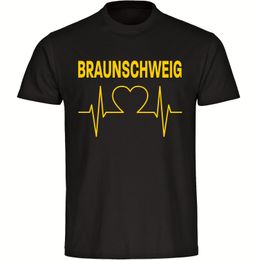 multifanshop Herren T-Shirt - Braunschweig - Herzschlag - Druck gelb - M&auml;nner