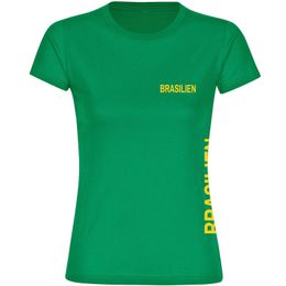 multifanshop Damen T-Shirt - Brasilien - Brust & Seite - Druck gelb - Frauen