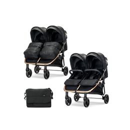 Lorelli Zwillingskinderwagen Duo klappbar verstellbar Fu&szlig;abdeckung Wickeltasche schwarz gold
