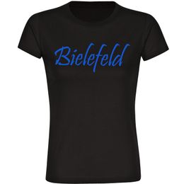 multifanshop Damen T-Shirt - Bielefeld - Schriftzug - Druck blau - Frauen
