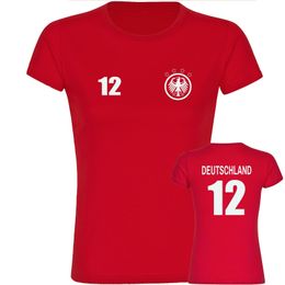 multifanshop Damen T-Shirt - Deutschland - Adler Retro Trikot 12 - Druck wei&szlig; - Frauen