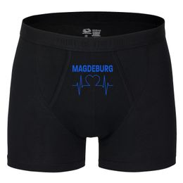 multifanshop Herren Boxer Short - Magdeburg - Herzschlag - Druck blau - Unterw&auml;sche