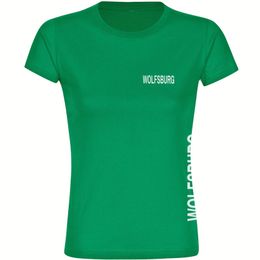 multifanshop Damen T-Shirt - Wolfsburg - Brust & Seite - Druck wei&szlig; - Frauen