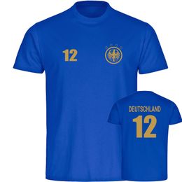 multifanshop Herren T-Shirt - Deutschland - Adler Retro Trikot 12 Gold - Druck gold metallic - M&auml;nner