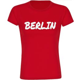 multifanshop Damen T-Shirt - Berlin rot - Textmarker - Druck wei&szlig; - Frauen