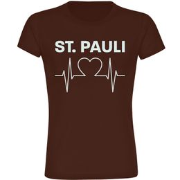 multifanshop Damen T-Shirt - St. Pauli - Herzschlag - Druck wei&szlig; - Frauen