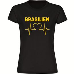 multifanshop Damen T-Shirt - Brasilien - Herzschlag - Druck gr&uuml;n - Frauen