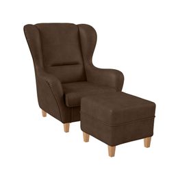 Sofia Ohrensessel mit Hocker Design Kunstleder Nougatbraun?