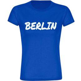 multifanshop Damen T-Shirt - Berlin blau - Textmarker - Druck wei&szlig; - Frauen