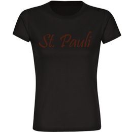 multifanshop Damen T-Shirt - St. Pauli - Schriftzug - Druck braun - Frauen
